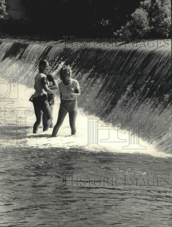 Youngsters wade below Milwaukee River dam at Waubeka, 1985 vintage ...