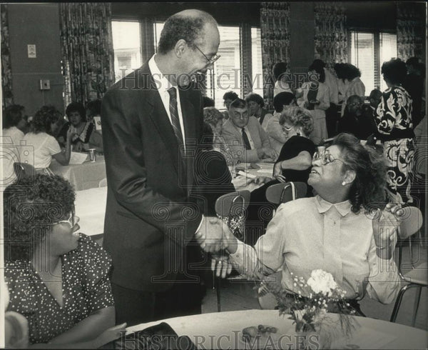 Robert Peterkin, New Superintendent, Greets Josephine Carter, 1988 ...