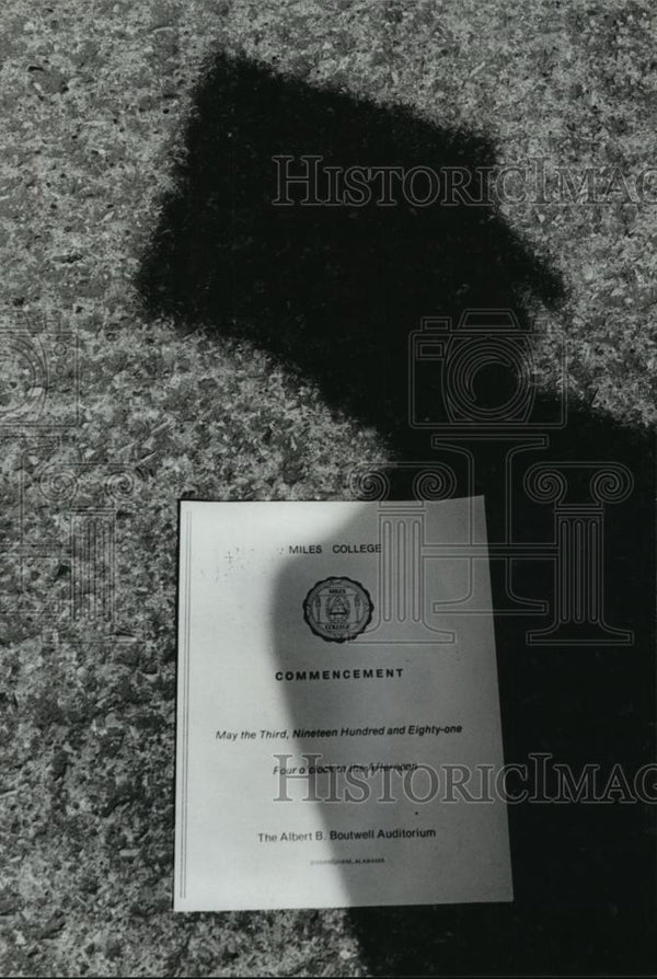 Miles College Commencement agenda with shadow of graduate, 1981 Vintage ...