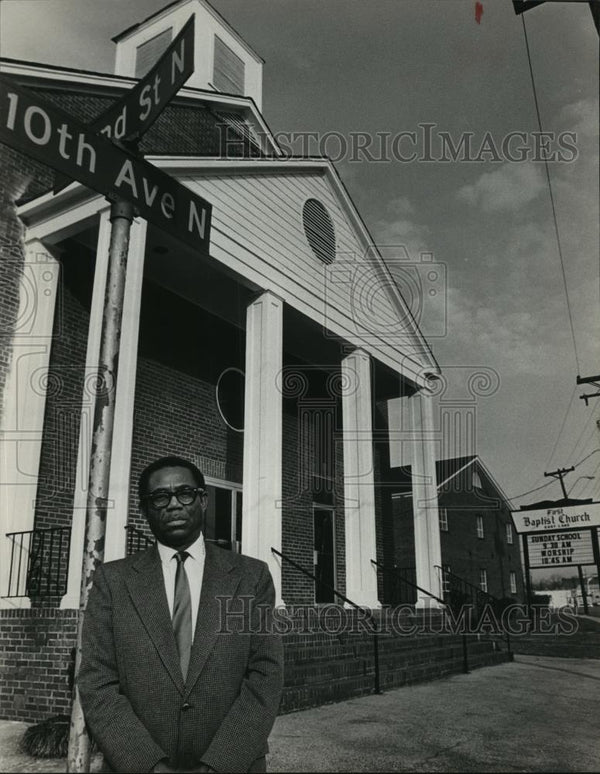 Rev. Leon Craig in front of First Baptist Church of East Lake, 1983 ...