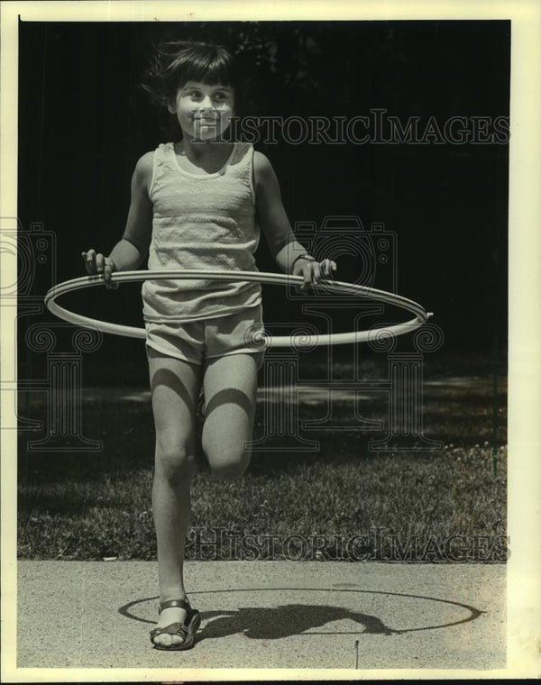 Sarah Jaworski with her Hula-Hoop at Estabrook Park, 1981 vintage press ...
