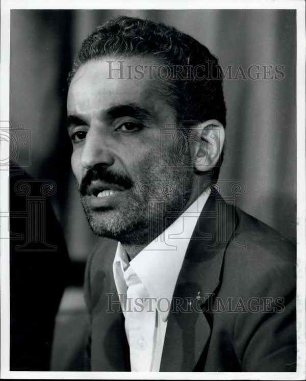 1980 Press Photo Iranian Prime Minister Rajai during a news conference ...