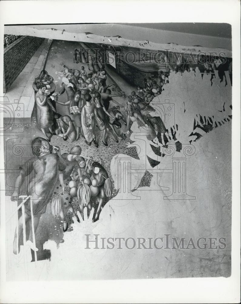 1969 Press Photo Partial Hampstead Mural Scene Unfinished Stanley Spen ...