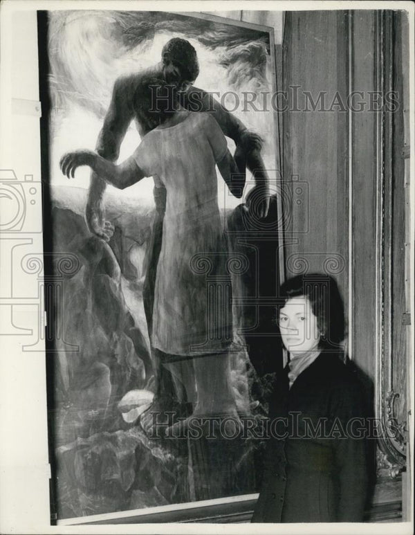 1953 Press Photo Margaret Merritt, Watercolor Entitled Love Thy Neighb ...