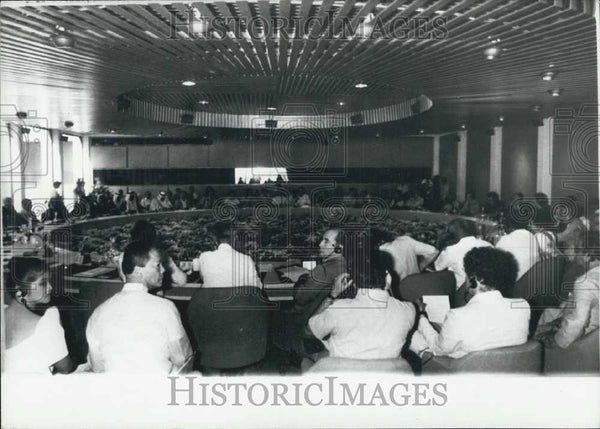 1981 Press Photo French Pres Mitterrand at conference in Mexico ...