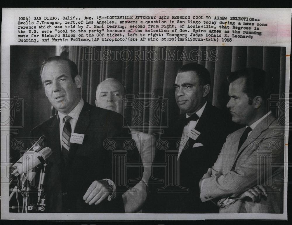 1968 Press Photo Evelle J Younger, J Earl Dearing, Judge DS Leonard, M ...