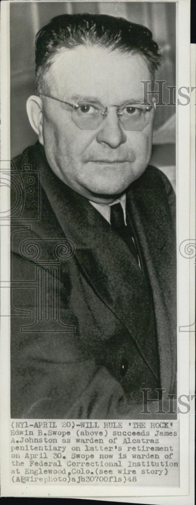 1948 Press Photo Edwin B Swope, warden of Alcatraz Penitentiary - RSL0 ...