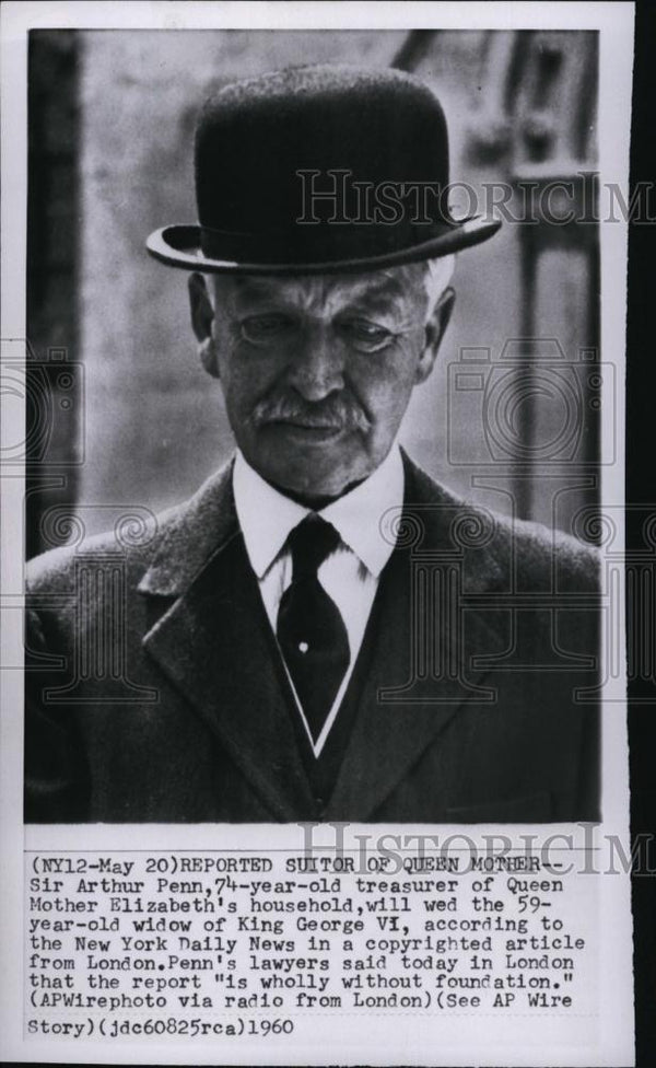 1960 Press Photo Treasurer of Queen Mother Elizabeth Sir Arthur Penn ...