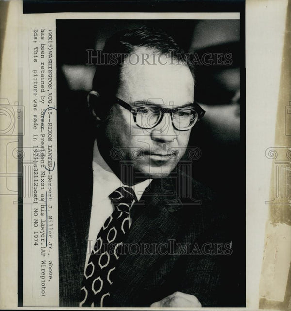 1974 Press Photo Herbert Miller Jr, Lawyer, Former President Nixon, In ...