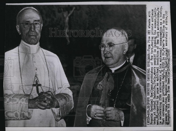 1957 Press Photo Pope Pius XII with Francis Cardinal Spellman Archbish ...