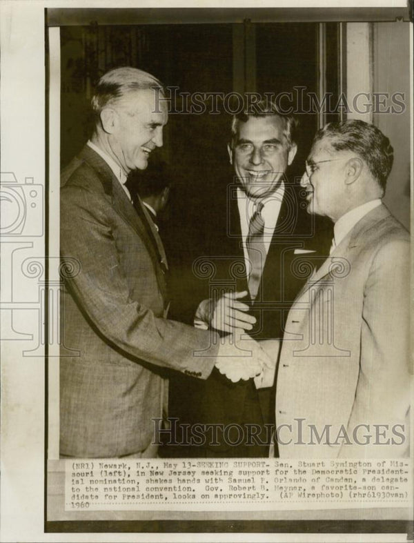 1960 Press Photo Sen Stuart Symington, Samuel Orlando & Gov Robert Mey ...