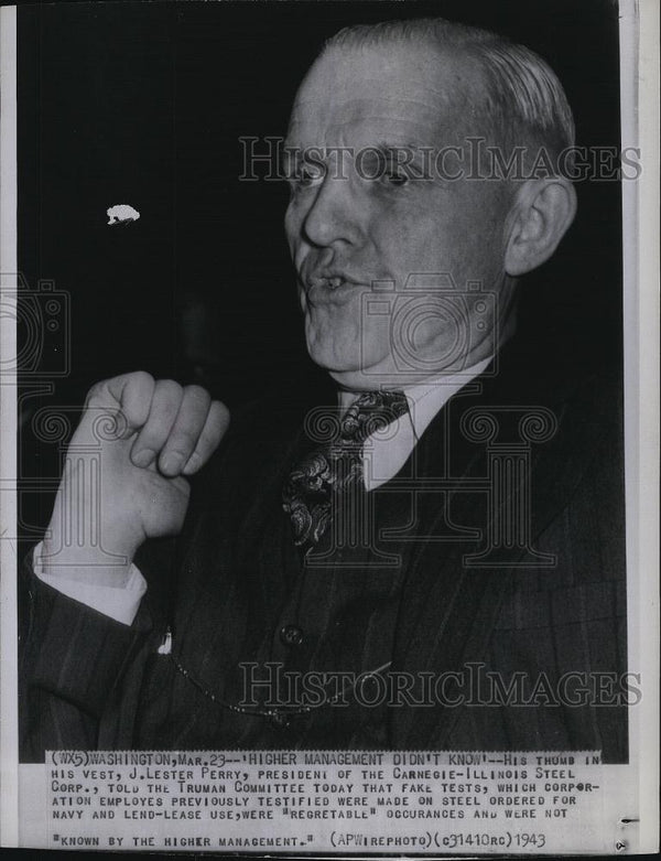 1943 Press Photo J Lester Perry, Pres of Carnigie Ill Steel Corp - RSL ...