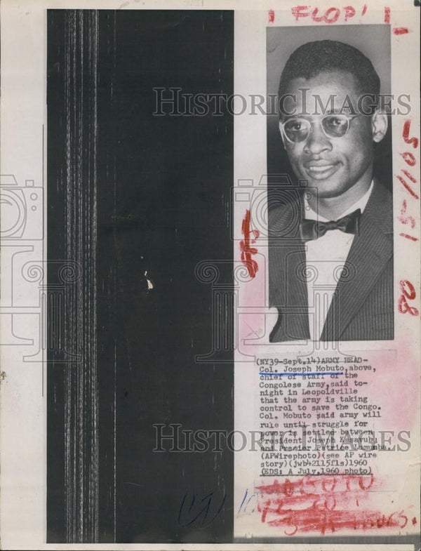 1960 Press Photo Colonel Joseph Mobuto, Chief Of Staff, Congolese Army ...