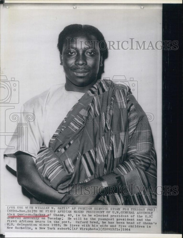 1964 Press Photo Alex Quaison-Sackey 1st Black Pres of UN General Asse ...