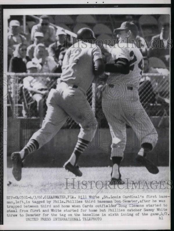 Cardinals First Baseman Bill White Tagged Out 1962 Vintage Press Photo ...