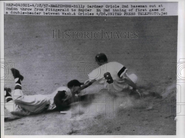 Billy Gardner of Baltimore Orioles Out at Second 1957 Vintage Press ...