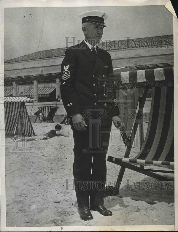 Ernest Johnson Turley In Uniform Standing On Beach 1934 Vintage Press ...