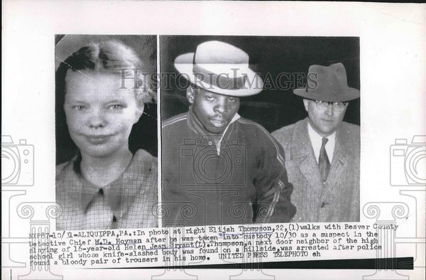 Elijah Thompson (L)arrested as a suspect in slaying a Teenager. 1954 ...