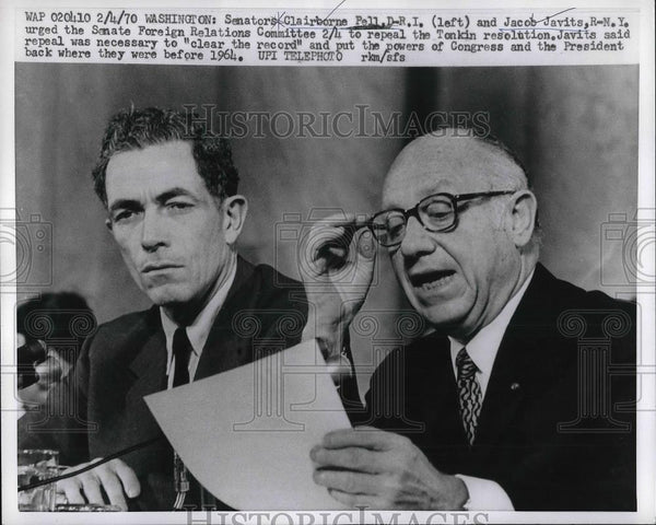 Senator s Clairborne pell, Jacob Javits 1970 Vintage Press Photo Print ...