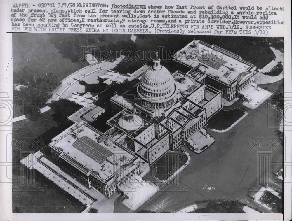 of photodiagram of East Front of Capitol Bldg. in D.C. 1958 Vintage ...