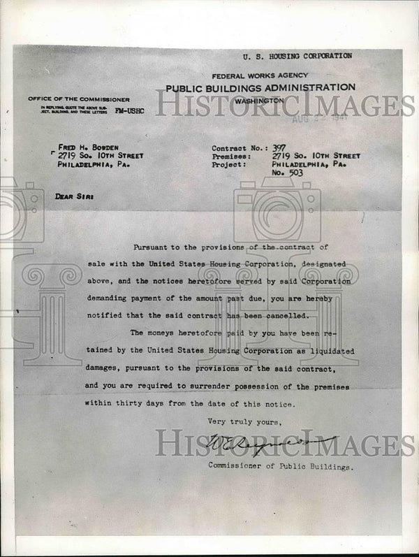 Eviction Notices Sent From U.S to Occupants of Defense Homes 1941 ...