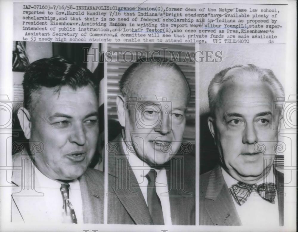 Clarence Manion, former Dean of Notre Dame Law School, together 1958 ...