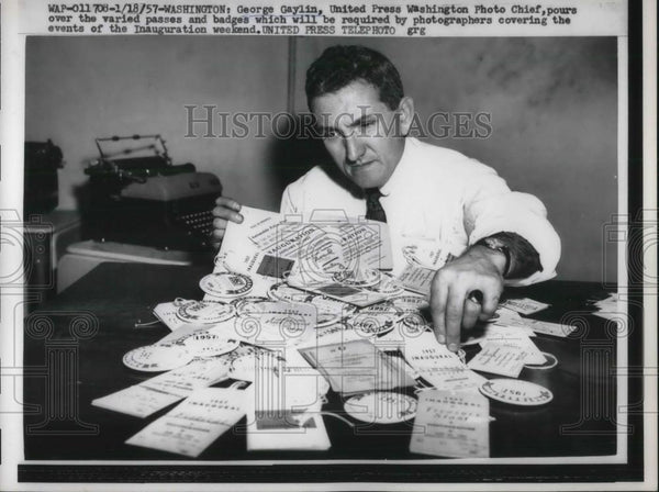 United Press Washington Photo Chief George Gaylin with badges 1957 ...