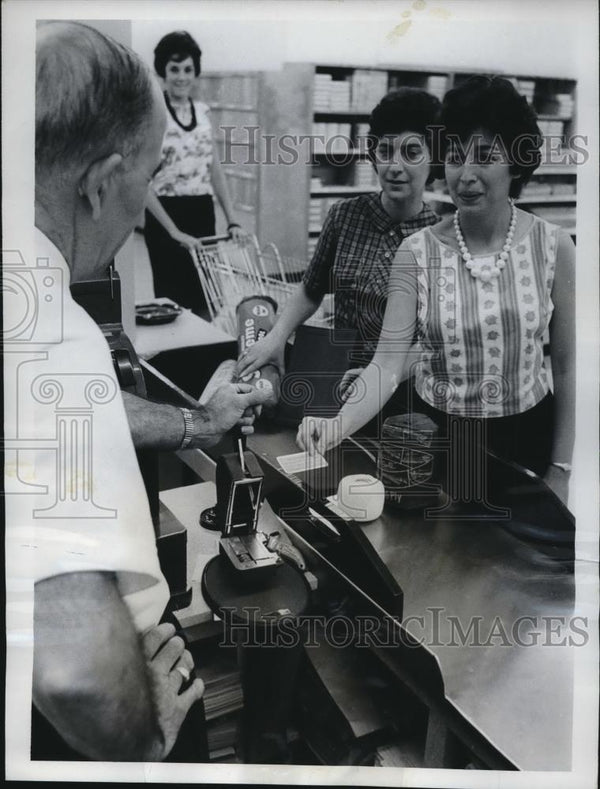NYC, new Govt supermarket, Jeanne Miranda at store 1962 Vintage Press ...