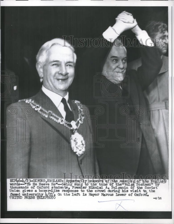 Soviet Premier Nikolai Bulganin Acknowledges Crowd 1956 Vintage Press ...