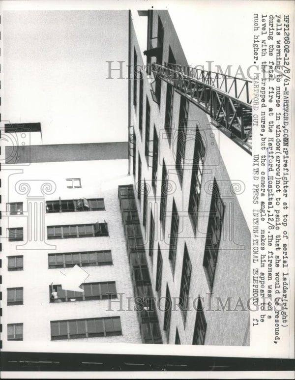 Firefighter Top Serial Ladder Yelling at Nurse 1961 Vintage Press Photo ...