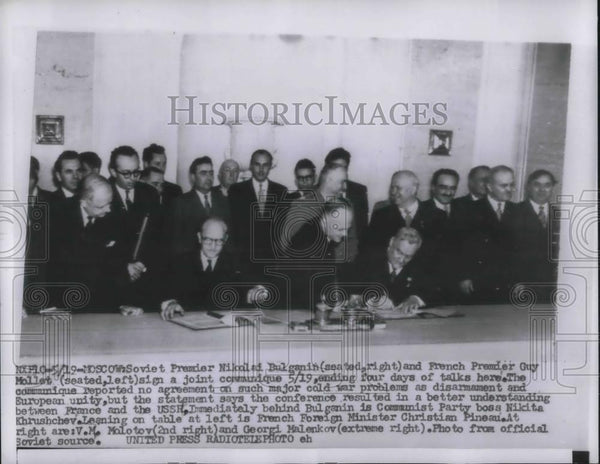 Soviet Premier Nikolai Bulganin, French Premier Guy Mollet 1956 Vintage ...