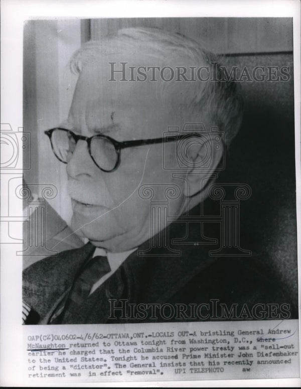 1962 Press Photo General Andrew McNaughton Returned To Ottawa From Was ...