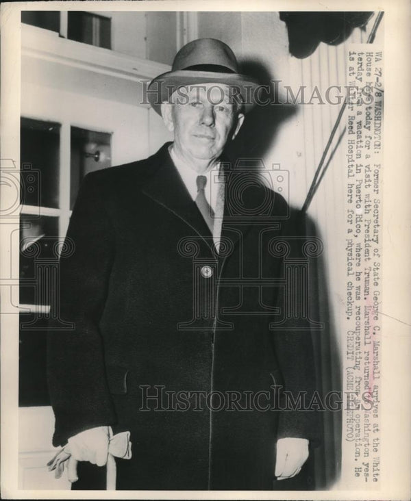 1949 Press Photo Secretary of State George Marshall At Harry Truman Wh ...