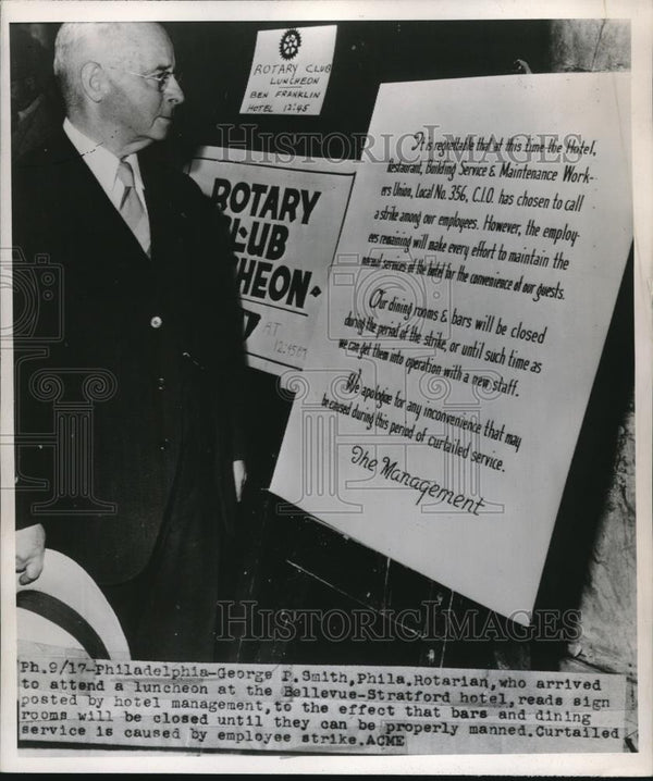 1947 Press Photo historian George P. Smith at Rotary lunch @ Bellevue ...