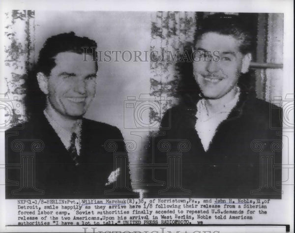 1955 Press Photo Pvt. William Marchuk & John Noble after their release ...