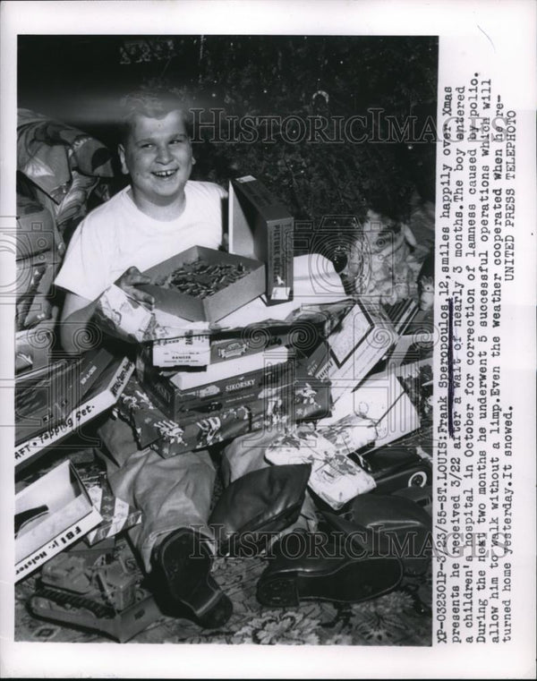 1955 Press Photo Frank Speropoulos Enjoys Christmas After 3 Months in ...