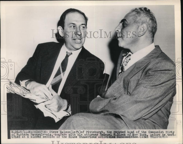 Steve Nelson of Communist Party with attorney Emanual H Block 1948 ...