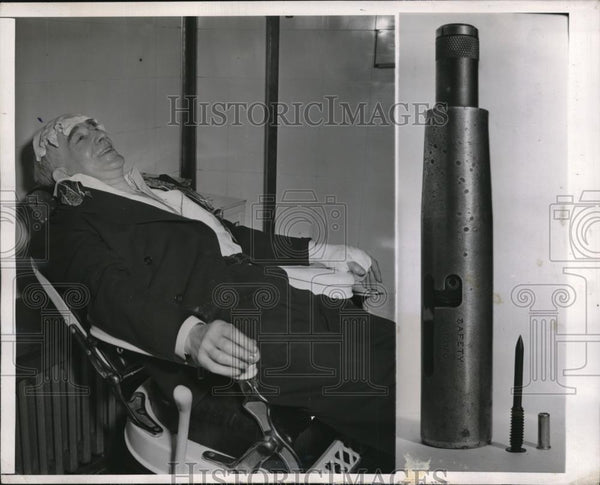 Richard Reidy in doctor's office in Chicago after bullet injury 1948 ...