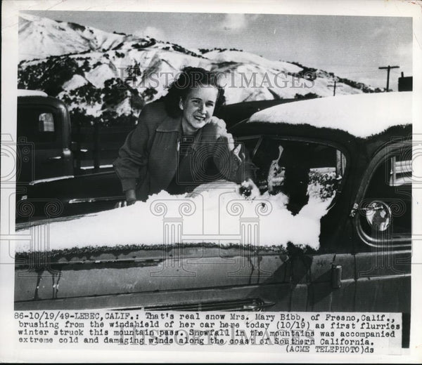 Mrs. Mary Bibb Wipes Off Snow From The Hood Of Her Car 1949 Vintage ...