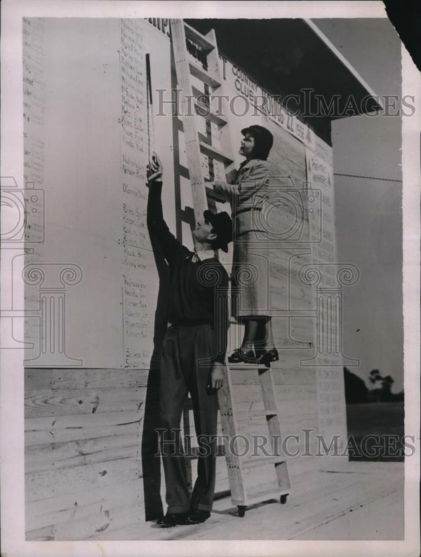 Ray Mangrum, as he points his name to Mrs Mangrum on the 1936 Vintage ...