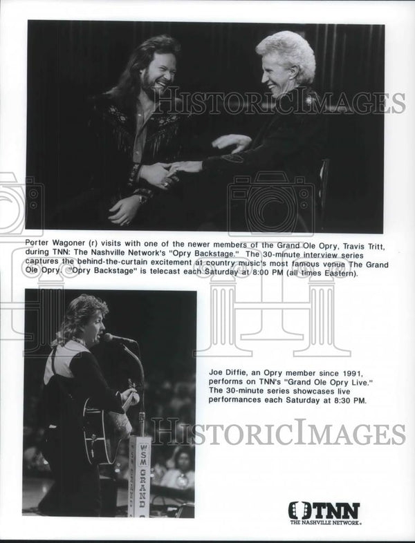 1991 Press Photo Porter Wagoner, Travis Tritt & Joe Diffy on Opry Back ...