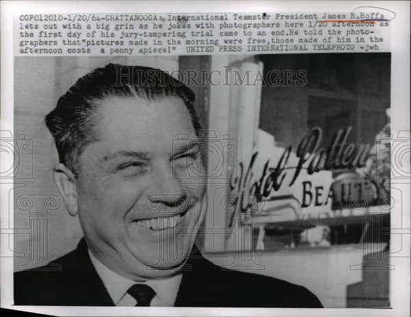 Chattanooga Teamster President James Hoffa grins and jokes with 1964 ...