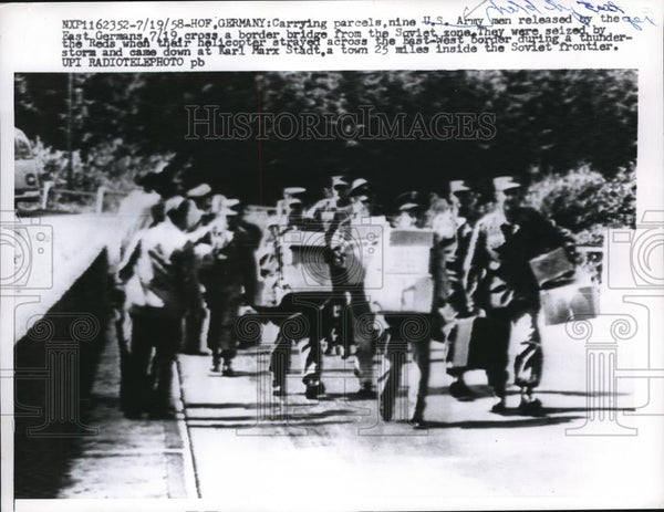 U.S. Army carrying parcel cross border Bridge in Germany. 1958 Vintage ...