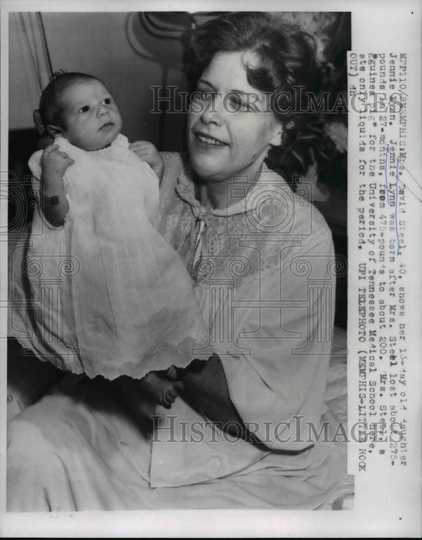 Mrs. David Steel 40 holding up her 13 day old daughter 1960 Vintage ...