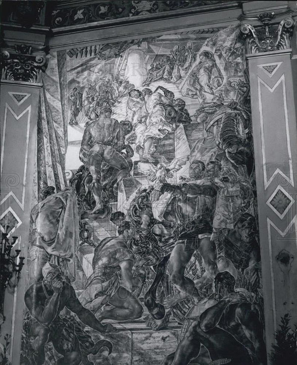1966 Press Photo Mural Painting by Morgan Snell at Paris Trinity Churc ...