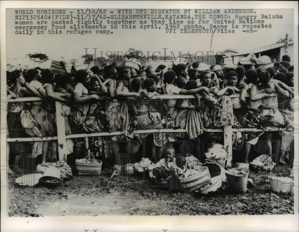 Baluba women line up for UN emergency food in Elizabethville 1962 ...
