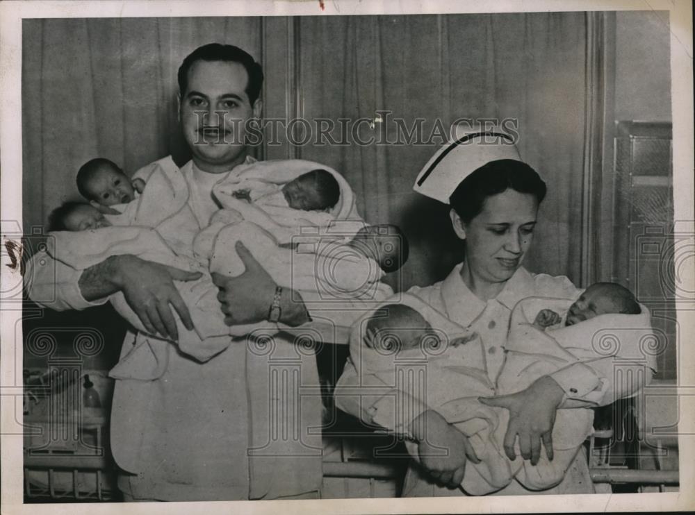 Nurse Wilma Elder and Dr. R.H.Rieselman with the set of twins 1936 ...