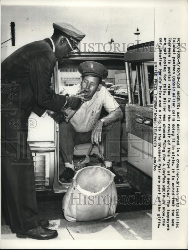 Postman Donald Miller on Gold Cadillac Delivery 1958 Vintage Press ...