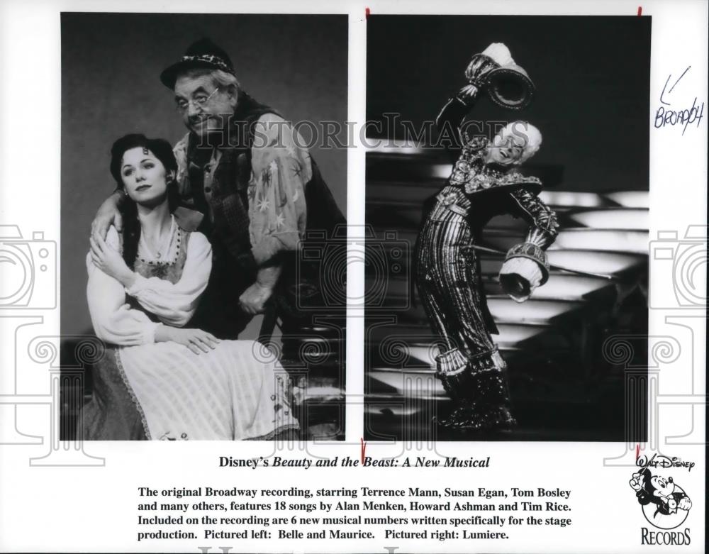 1996 Press Photo Terence Mann Susan Egan and Tom Bosley in Beauty and ...