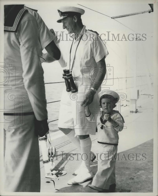 1956 Press Photo Rear Admiral Douglas E. Holland Martin aboard H.M.S ...